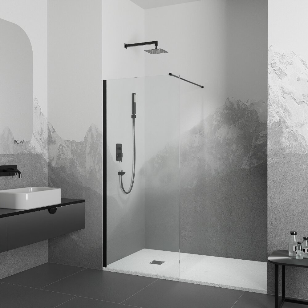 Душевая перегородка RGW (РГВ) 100х195 см WA-002 B Черный, Прозрачное, 6 мм 990-1005 Easy Clean (35100210-14)