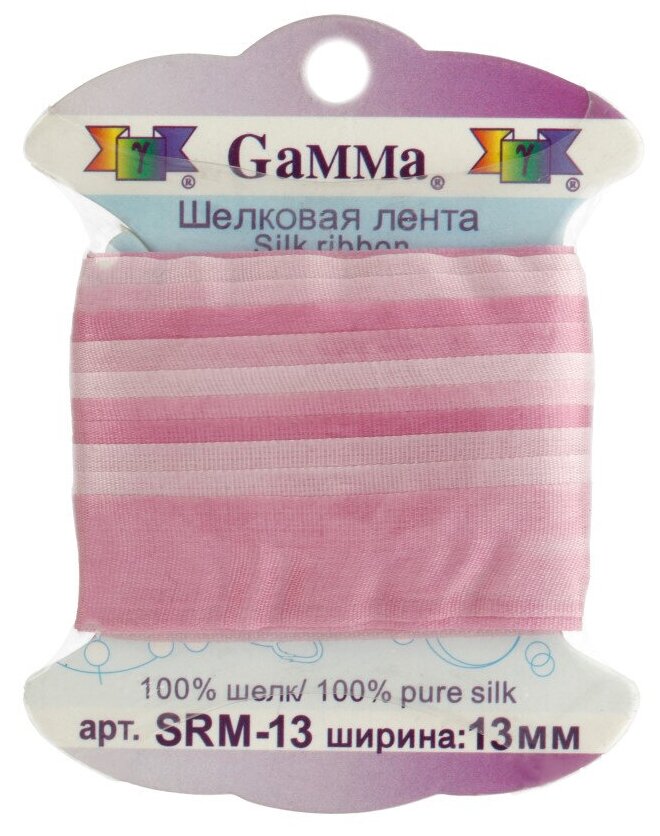 Лента Gamma шелковая SRM-13 13 мм 9.1 м ±0.5 м M037 розовый/т. розовый