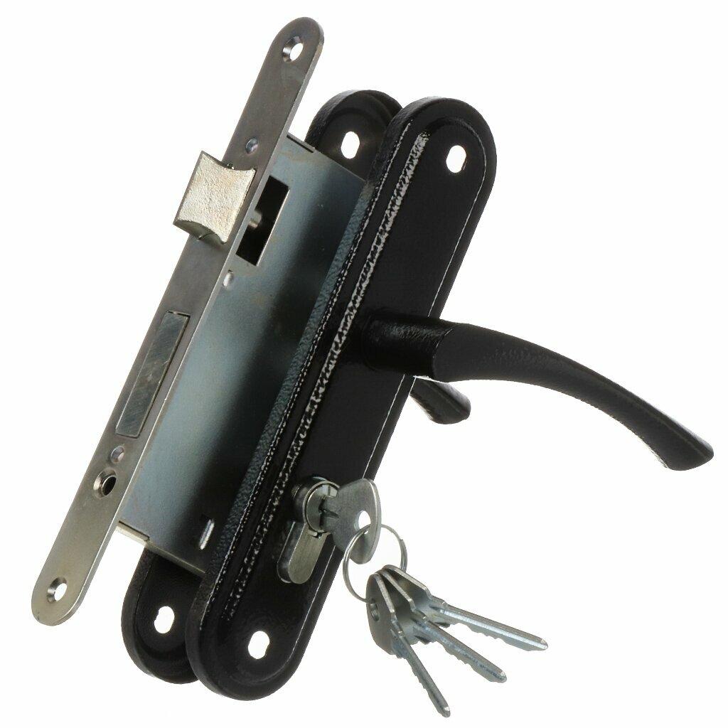 Замок врезной Омега, ЗВ7, 00-00000593, ручка в комплекте, цилиндровый, черный