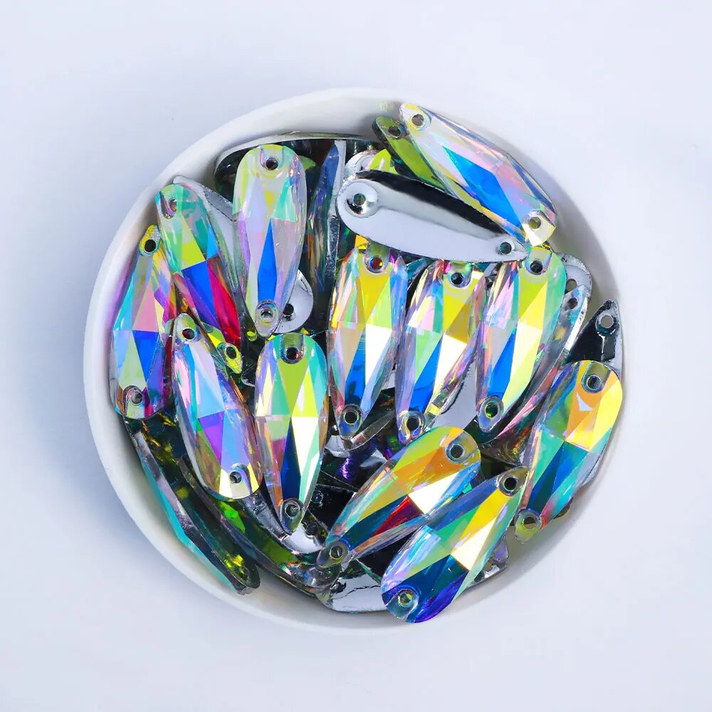 Капли воды из смолы с кристаллами AB, 100 шт. Серебряный, 10x30mm, Narrow Water Drop