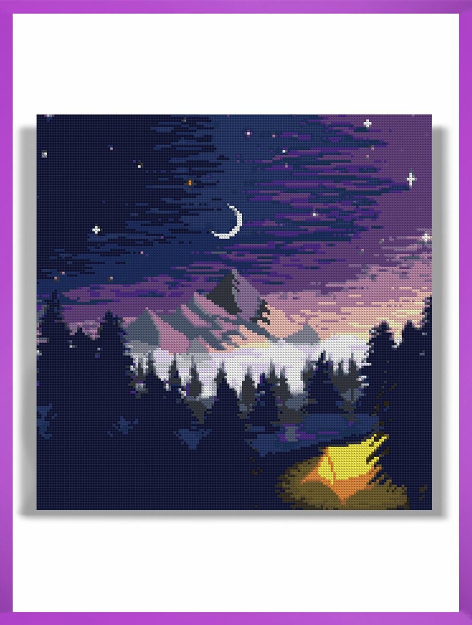 Алмазная мозаика на подрамнике - вышивка Ночевка в лесу 40 х 40 см