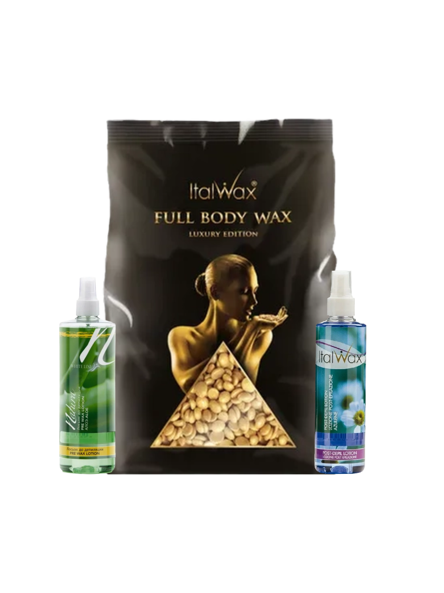 Воск в гранулах ITALWAX Full Body Wax ,1000гр+(Набор уход до/после Лосьон Алоэ, Азулен,250 мл)