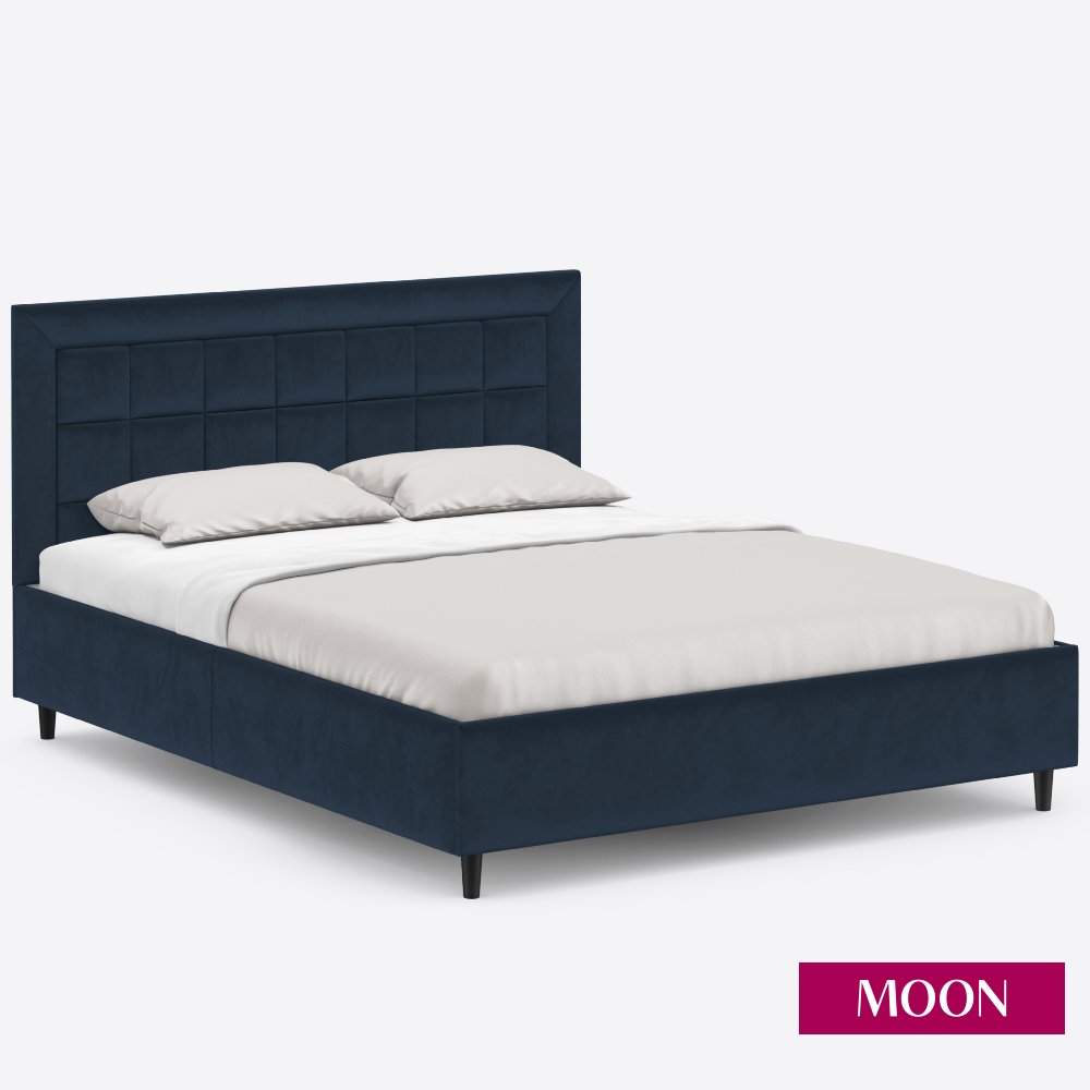 Кровать двуспальная с подъемным механизмом на ножках, MOON FAMILY 1251, размер 140х200 см, велюр синий. Ортопедическое основание в комплекте
