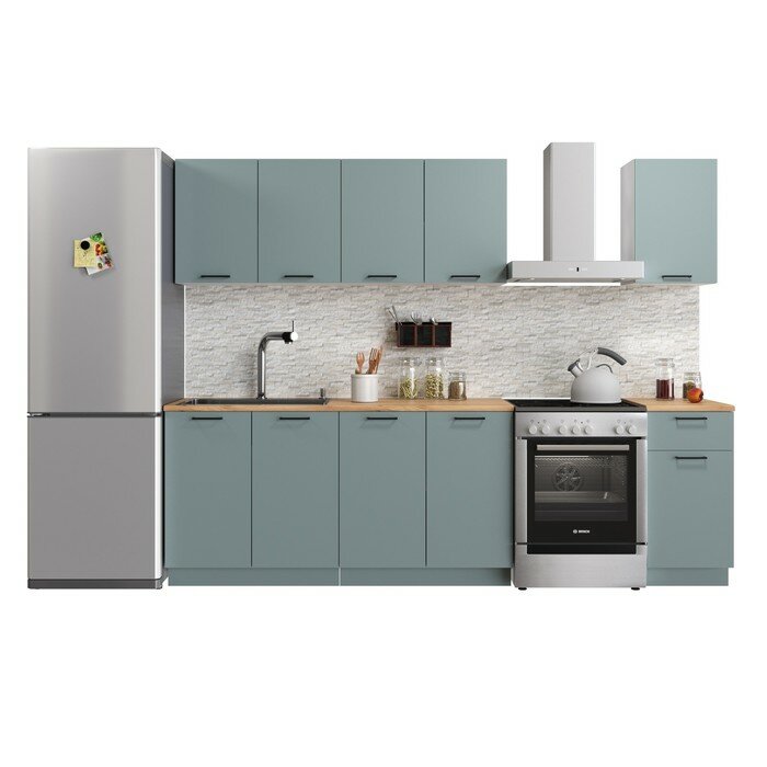 Кухонный гарнитур прямой Simple, без столешницы, 2000 мм, цвет пыльный зелёный