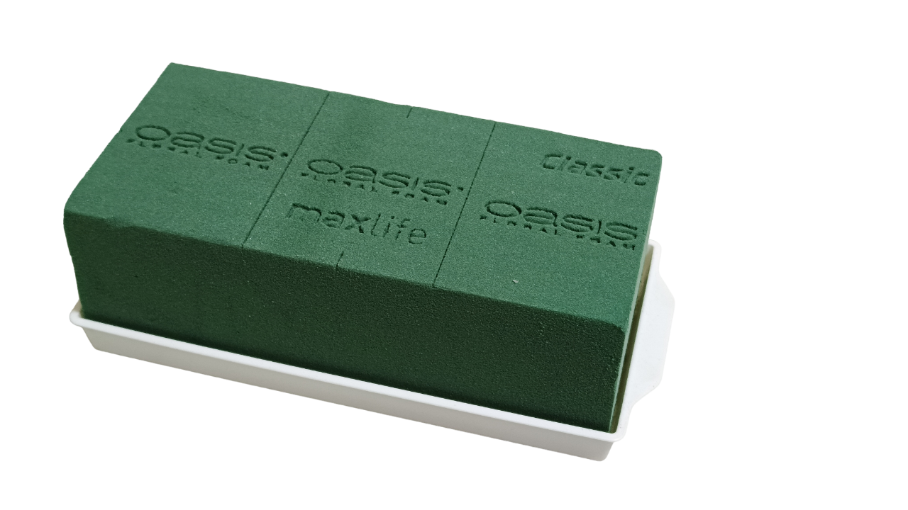 Флористическая губка OASIS, пластик, с поддоном, белая, 10x13 см