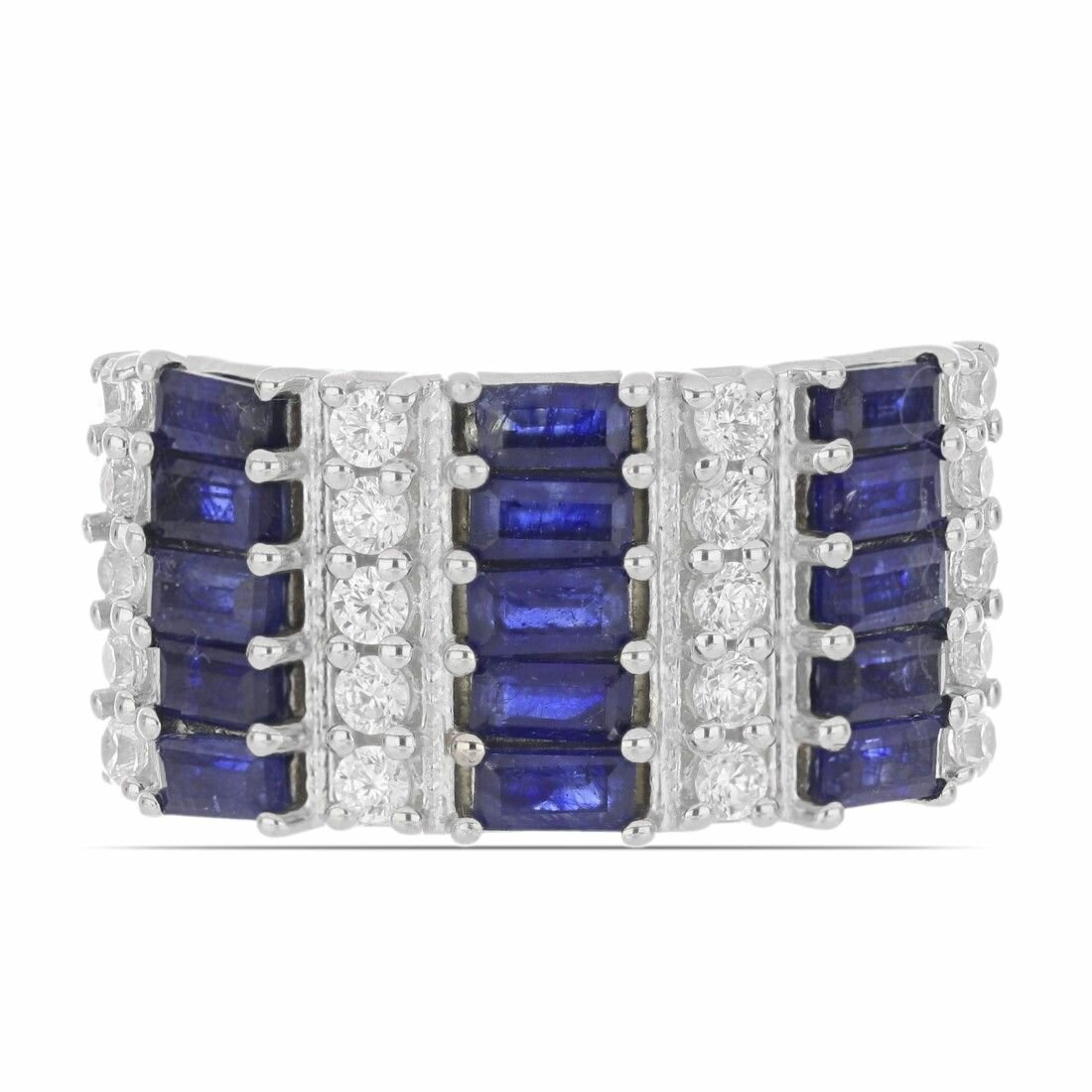 Кольцо дорожка, серебро, 925 проба, родирование, фианит, сапфир