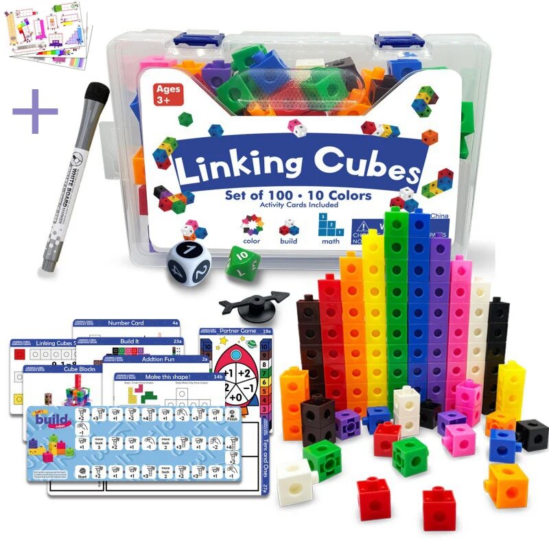 Linking Cubes 100 шт. в 10 цветах, BoxSet with 3sticker