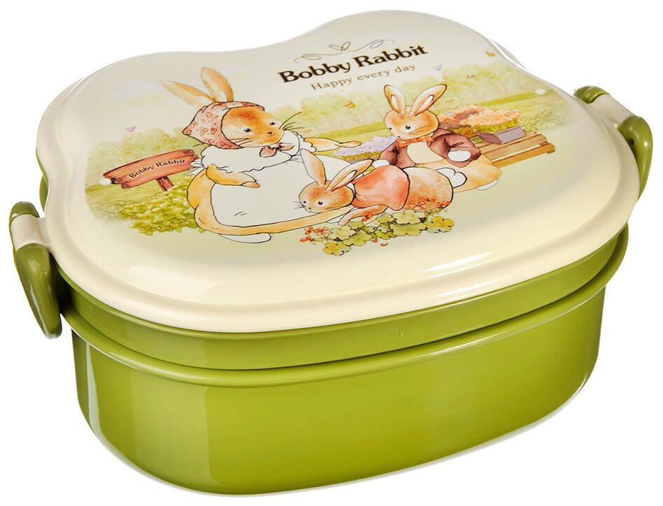 Vetta Ланч-бокс 829-143, 16.5x12 см, бежевый/зеленый "Зайчата"