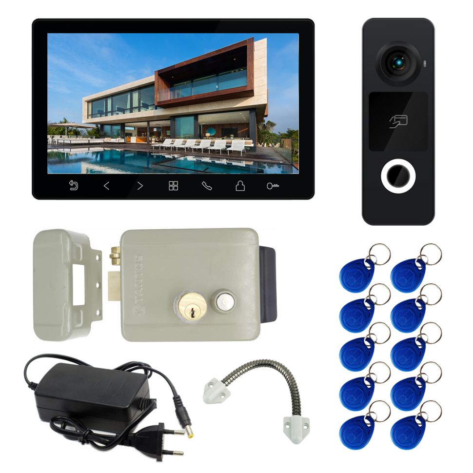 Видеодомофон Tantos Prime HD SE (черный) комплект с электромеханическим замком на калитку (панель графит)