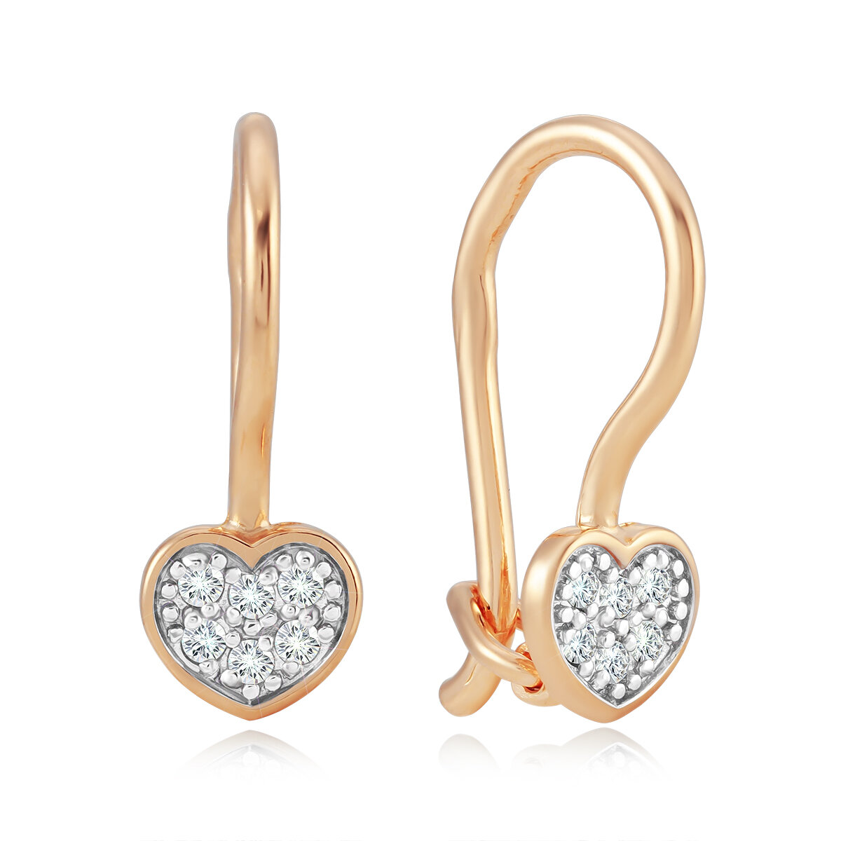 Серьги, красное золото, 585 проба, фианит