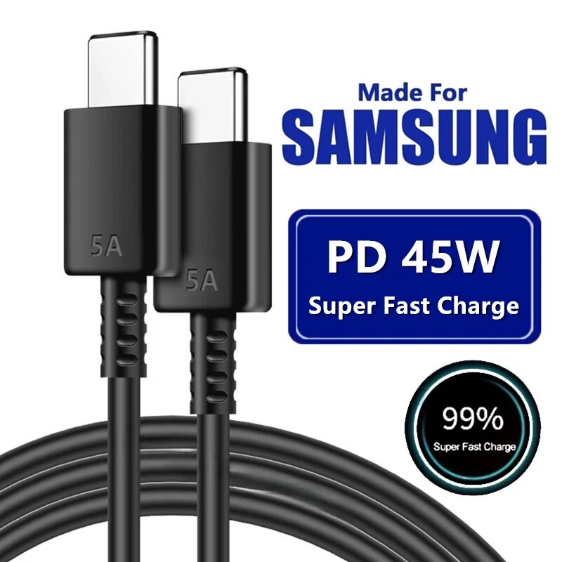 Кабель Для Сверхбыстрой Зарядки 5A PD 45W С Двумя Портами USB-C Для Samsung S23 S24 S25 Plus 1.5m