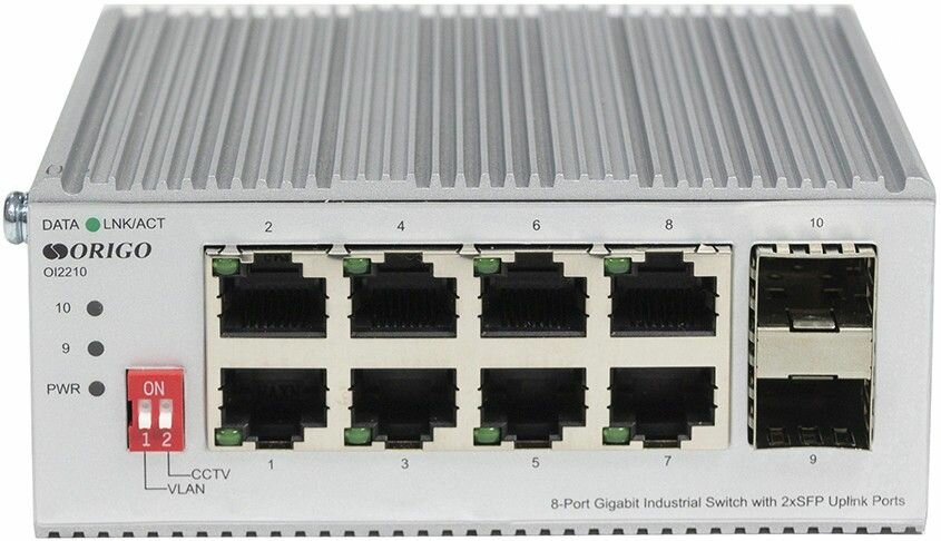 Промышленный неуправляемый коммутатор ORIGO OI2210 8x1000Base-T, 2x1000Base-X SFP, Surge 4KV, -40 to 75C
