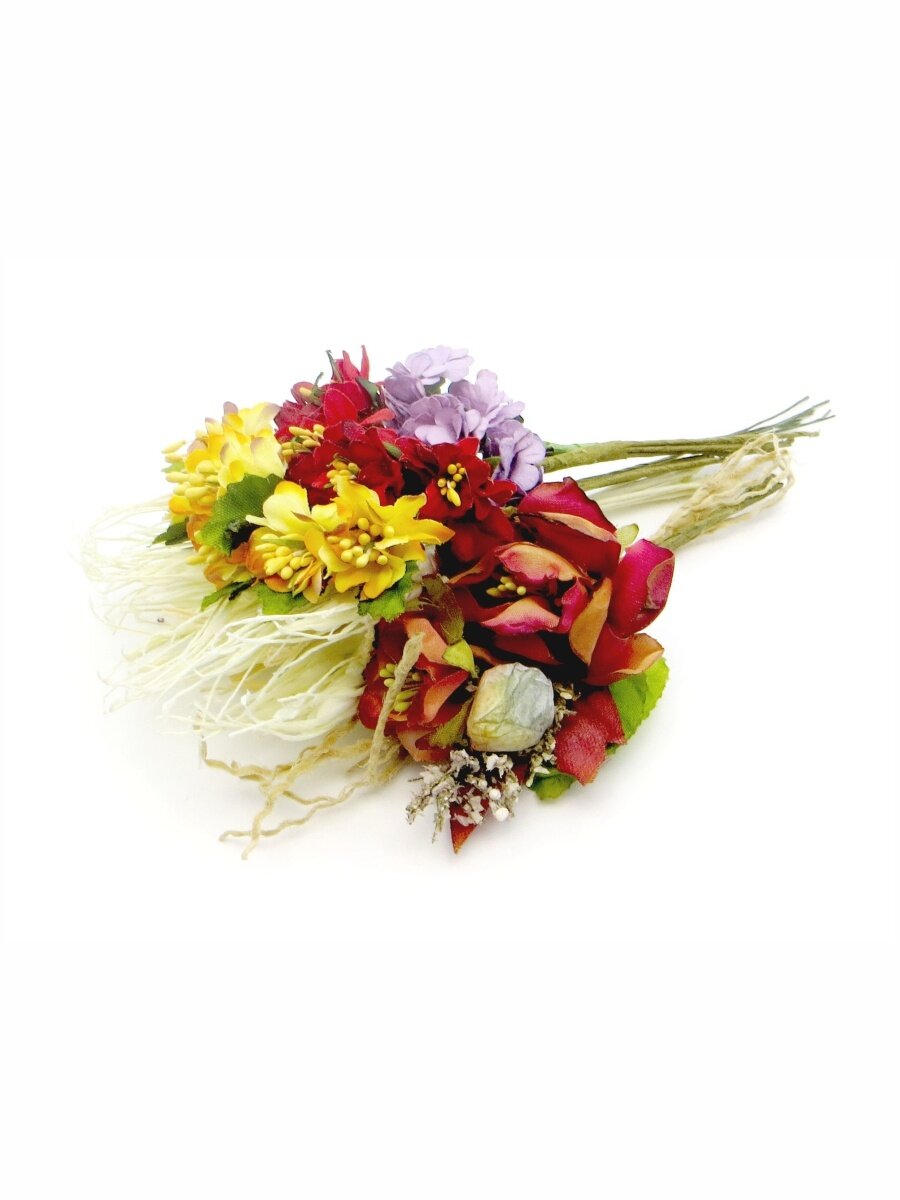 Набор декоративных букетиков Рукоделие 5 шт, веточки кремовые колоски, цветы разного цвета