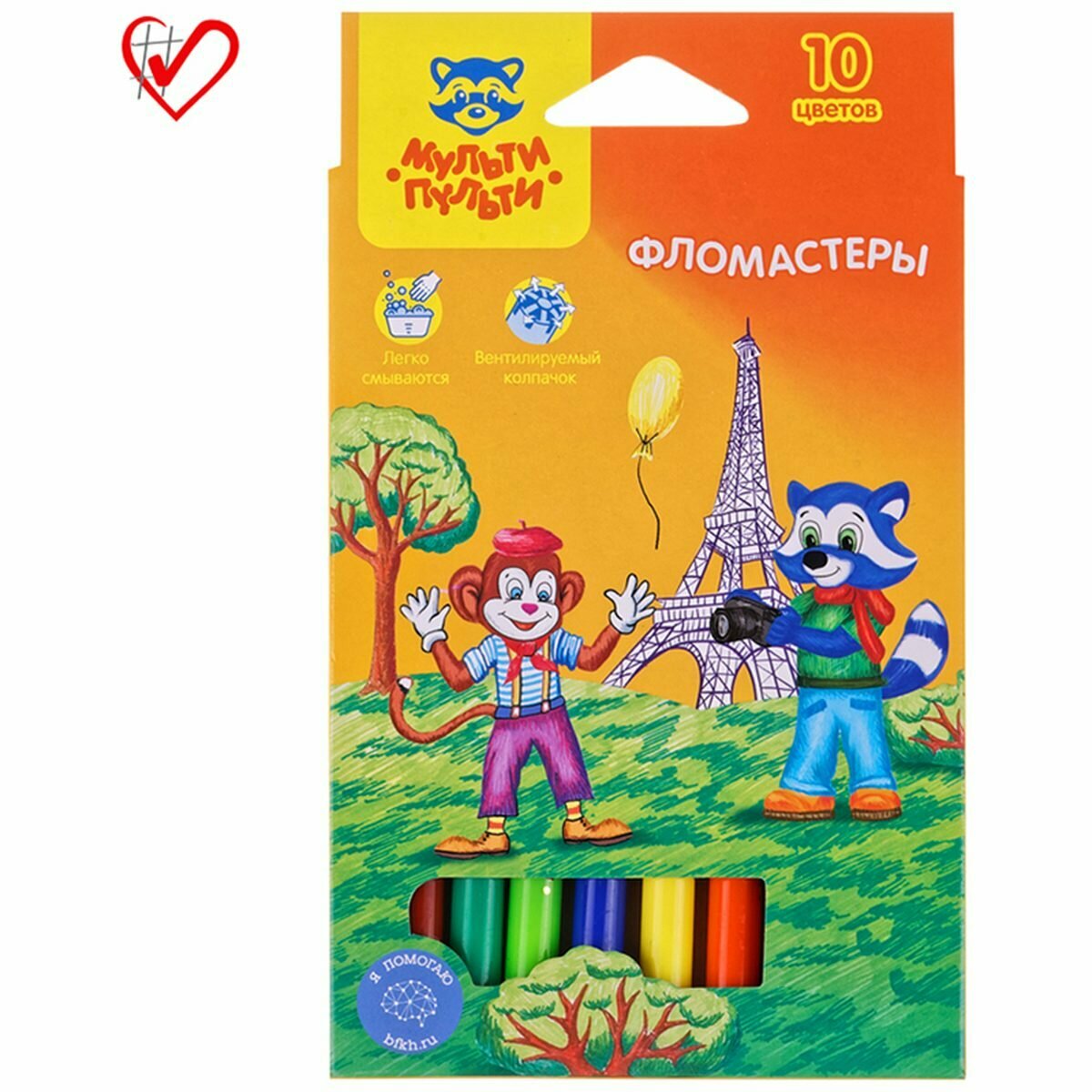 Набор фломастеров 10 цветов Мульти-Пульти "Енот во Франции" (линия 1-2мм, смываемые) картон. уп. (WP_10714)