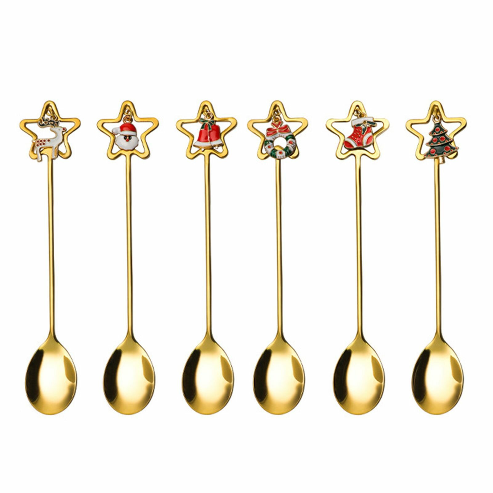 1 набор из 6 маленьких ложек рождественской серии нержавеющей стали, кофейные ложки-звездные рождественские ложки