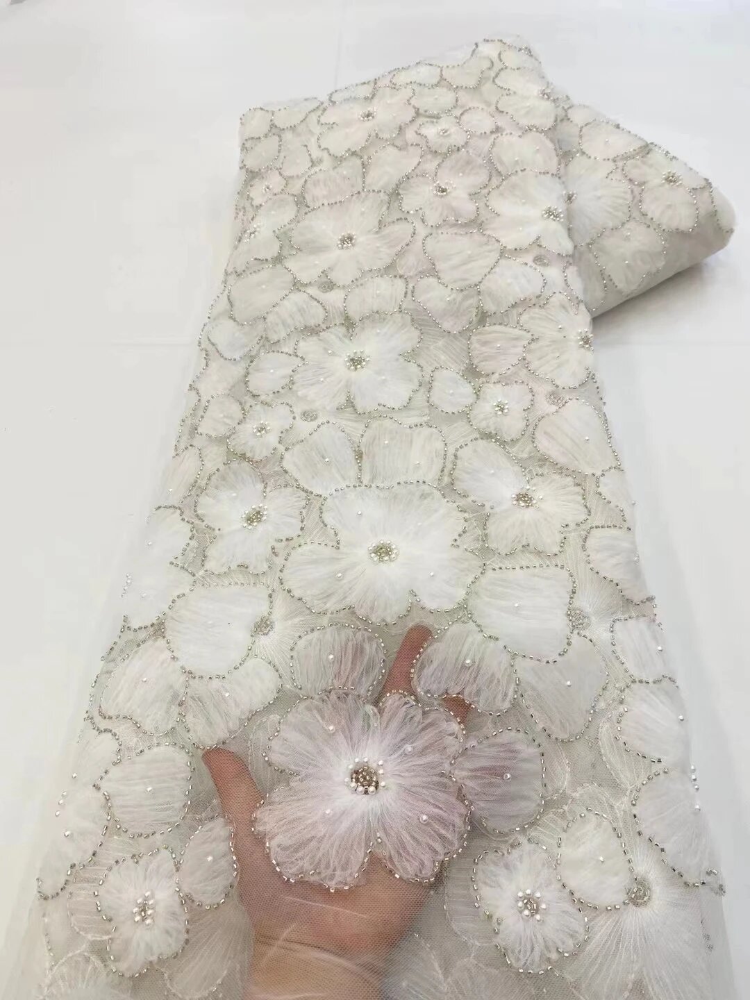 Белая африканская кружевная ткань с блестками naxiu