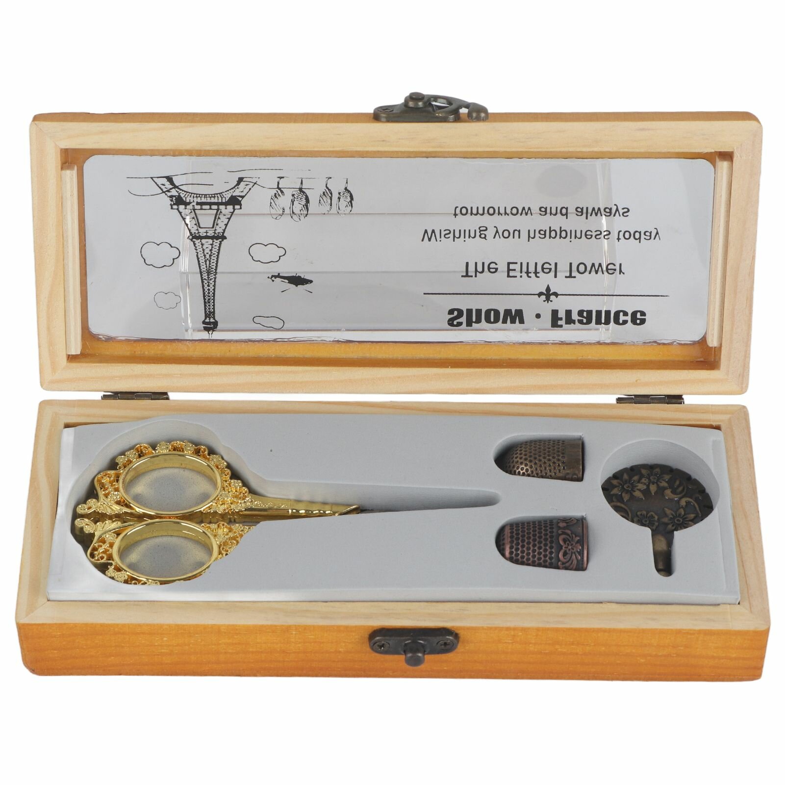 Винтажный металлический швейный набор с коробкой, портативный набор швейных инструментов, включающий ножницы, наперстки, нитеобрезатель для шитья, квилтинга и вышивки