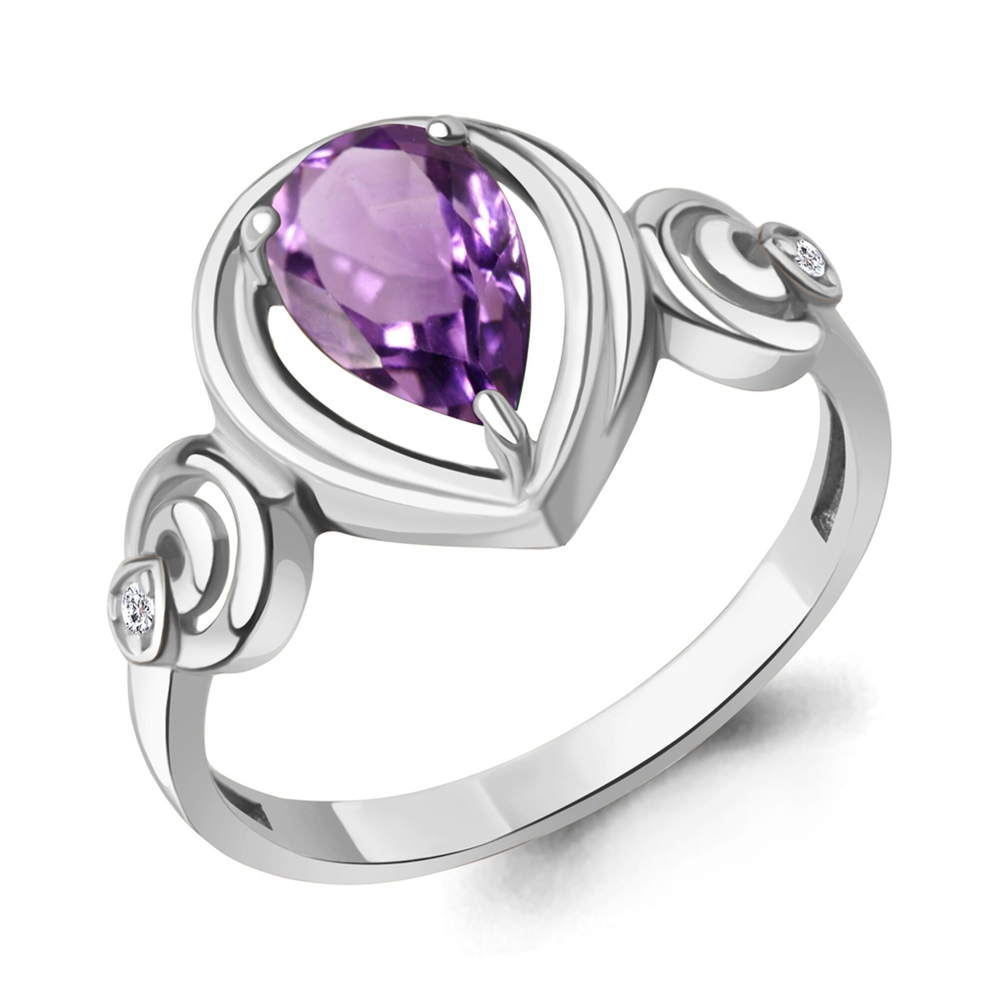 Кольцо, серебро, 925 проба, родирование, аметист, фианит
