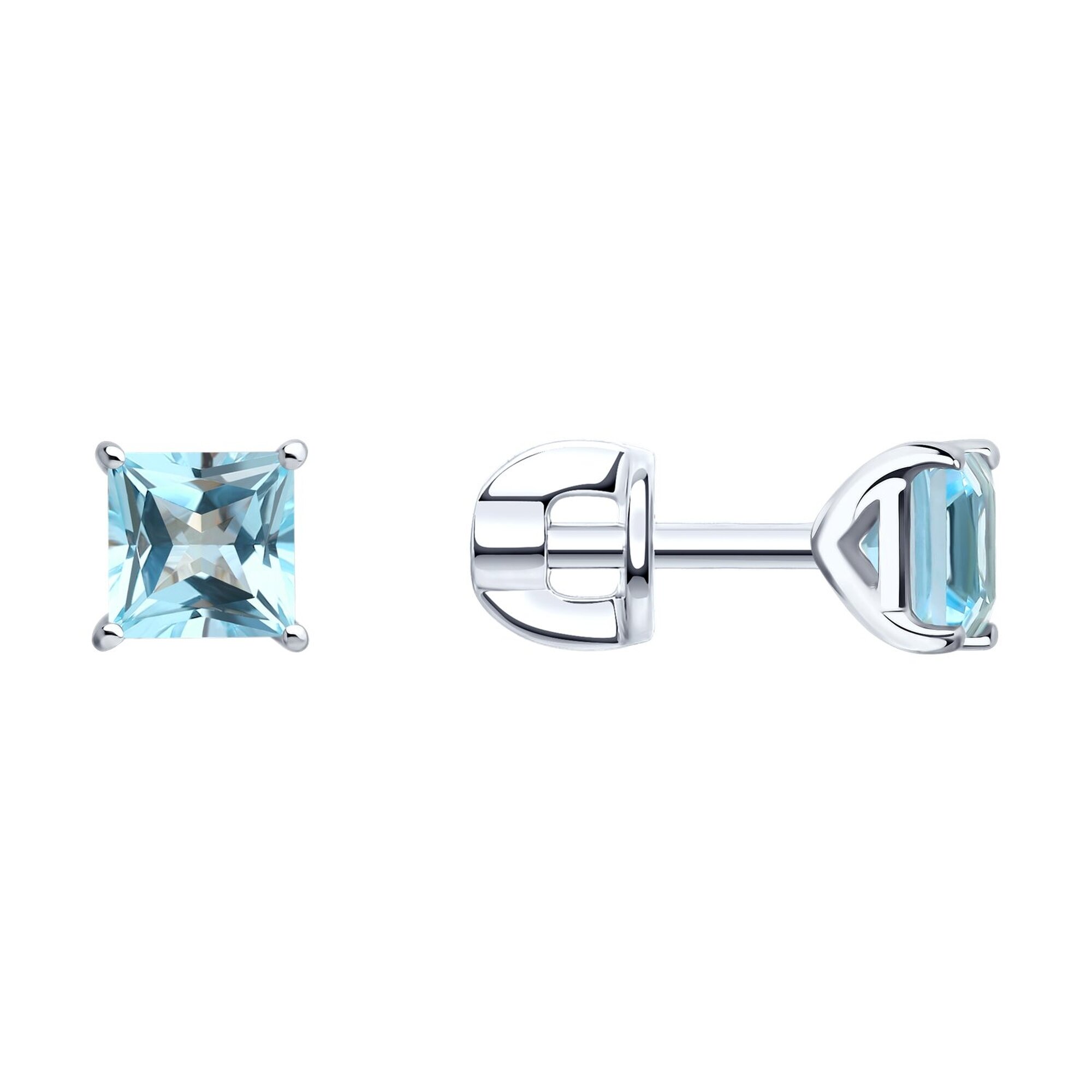 Серьги пусеты, серебро, 925 проба, родирование, топаз