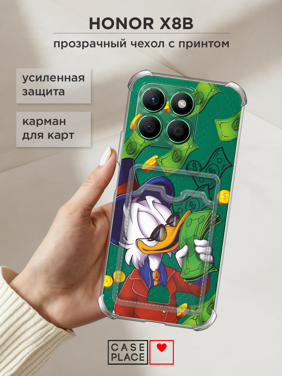Чехол на Honor X8b (Хонор X8B) с картой и принтом Скрудж Макдак