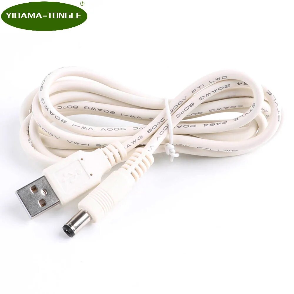 Калибр проводов 24AWG Стандартный USB-DC 5,5/2,1 мм 5,5x2,1 мм 5,5 мм/2,1 мм 5 В цилиндрический кабель питания 1,0 м