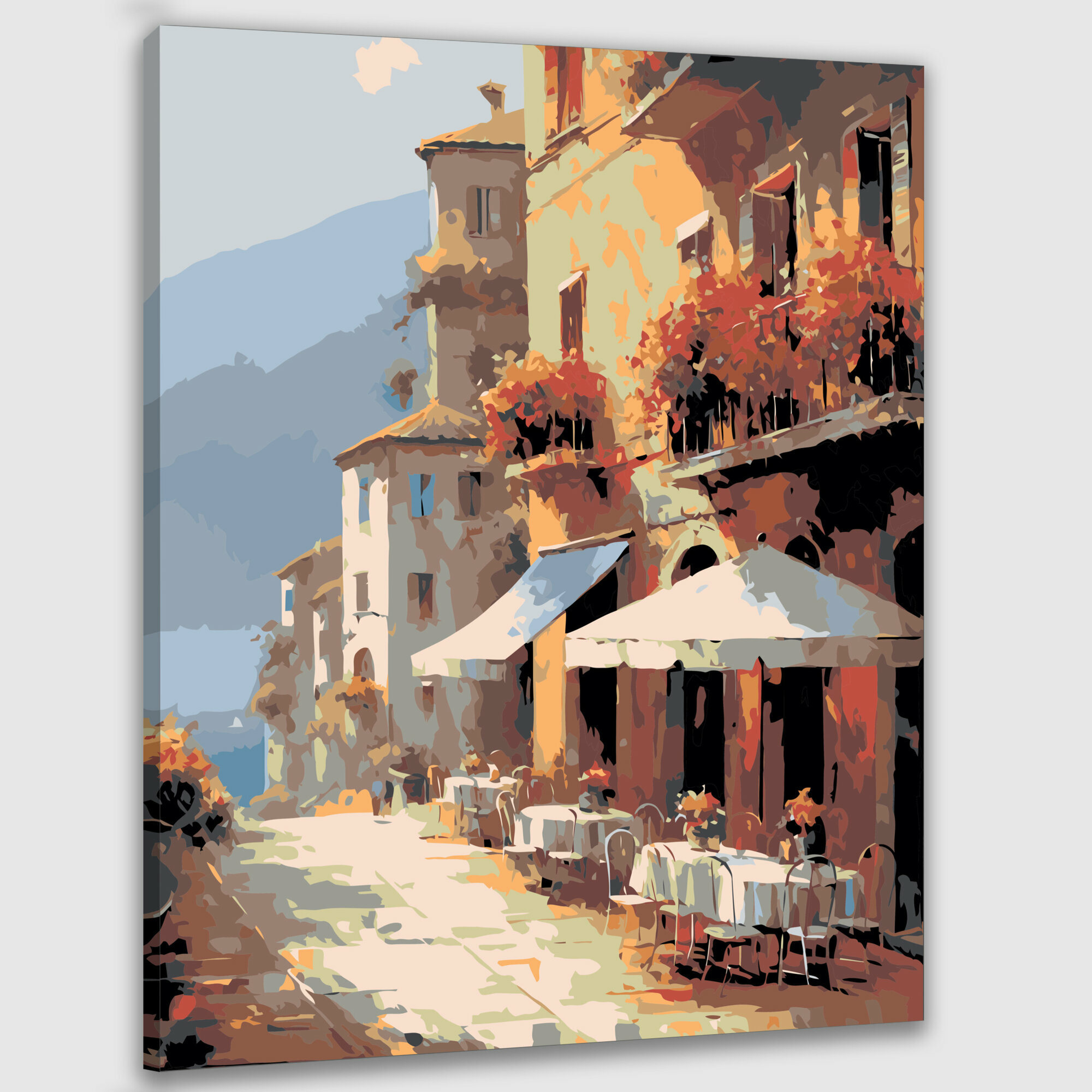 Картина по номерам 40x50 см, картина, масло, итальянский шарм, площадь, пьяцца, улицы, здания, балконы, цветы, кафе