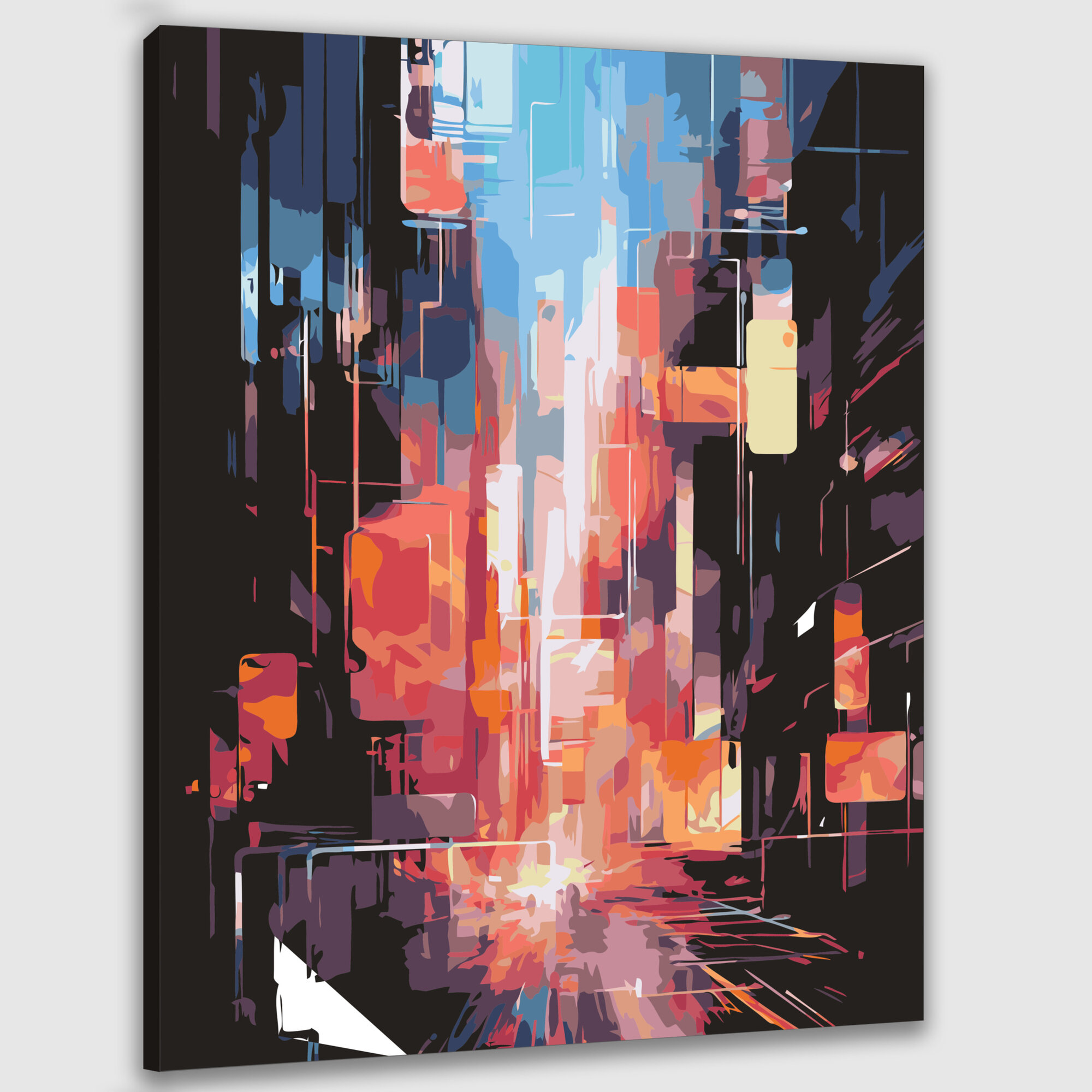 Картина по номерам 40x50 см, абстракция, цифровое искусство, яркие ритмы, шумный город, энергия, ритм, неоновые огни