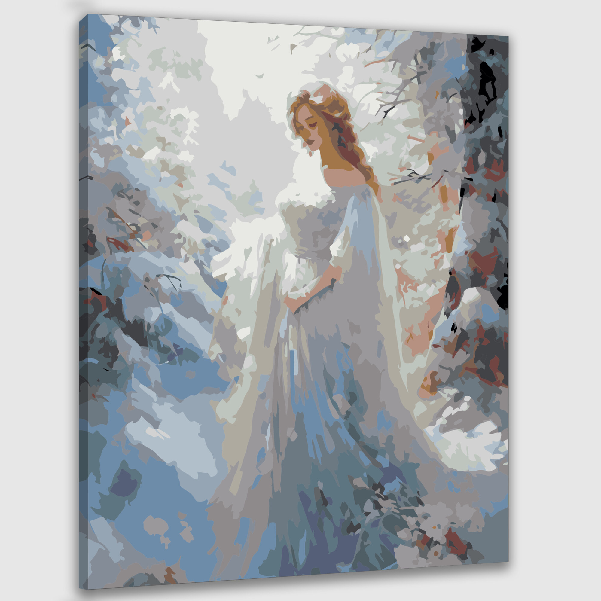 Картина по номерам 40x50 см, картина, масло, "Зимний сон снегурочки", Снегурочка, сияющая фигура, заснеженный лес