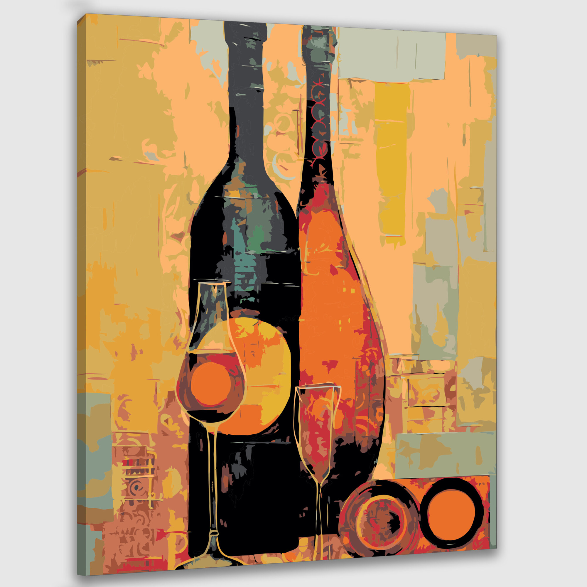 Картина по номерам 40x50 см, коллаж, живопись, вино, бутылка, бокал, абстрактные формы, узоры, смелые цвета