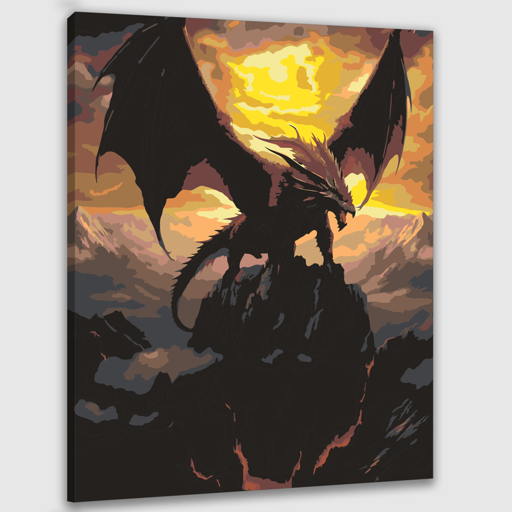 Картина по номерам 40x50 см, эпическая фантастическая, картина маслом, мифический дракон, грозовое небо, парящий дракон