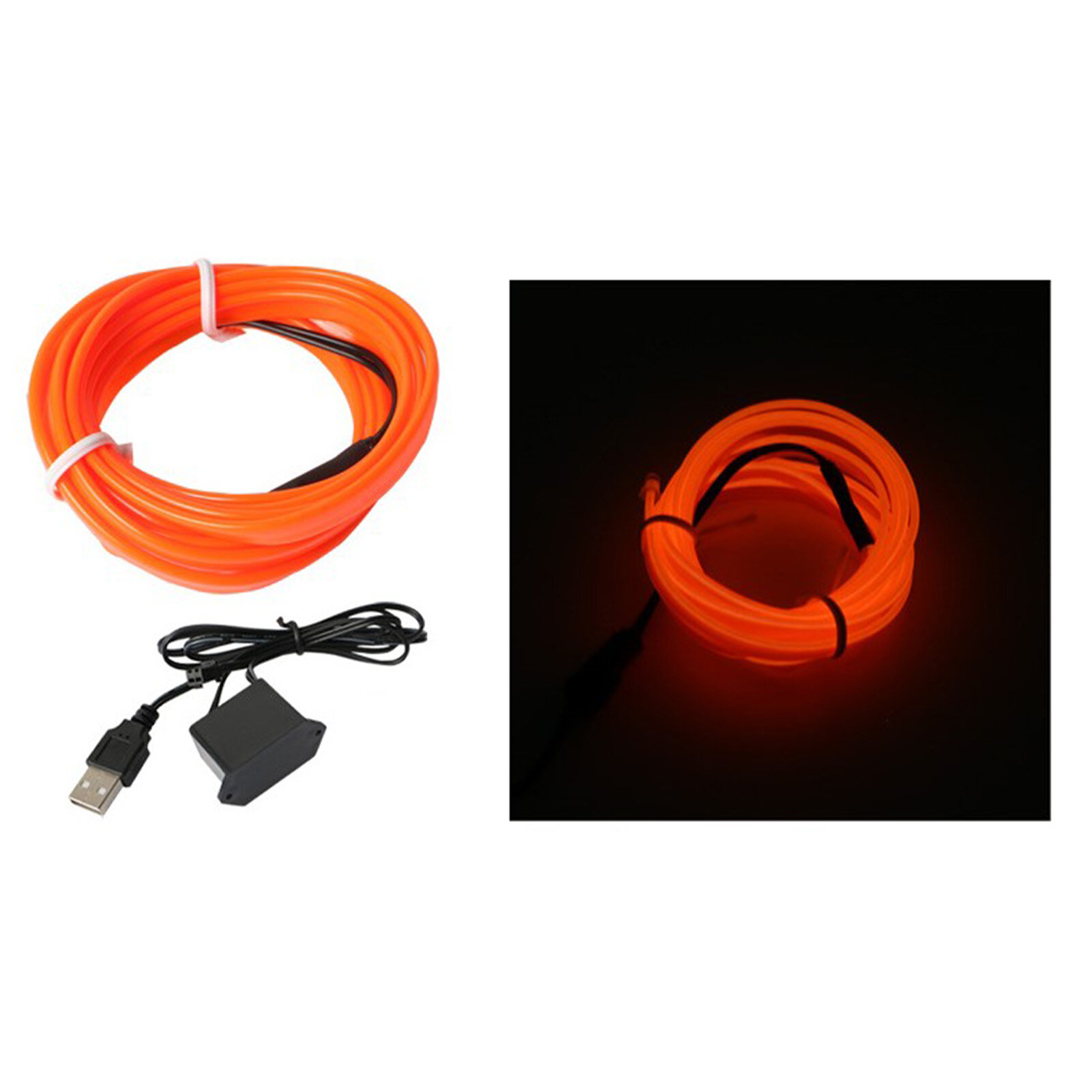 Car Neon Wire Light USB Powered Ambience Decoration Interior LED Strip 5V 9.8ft Orange
