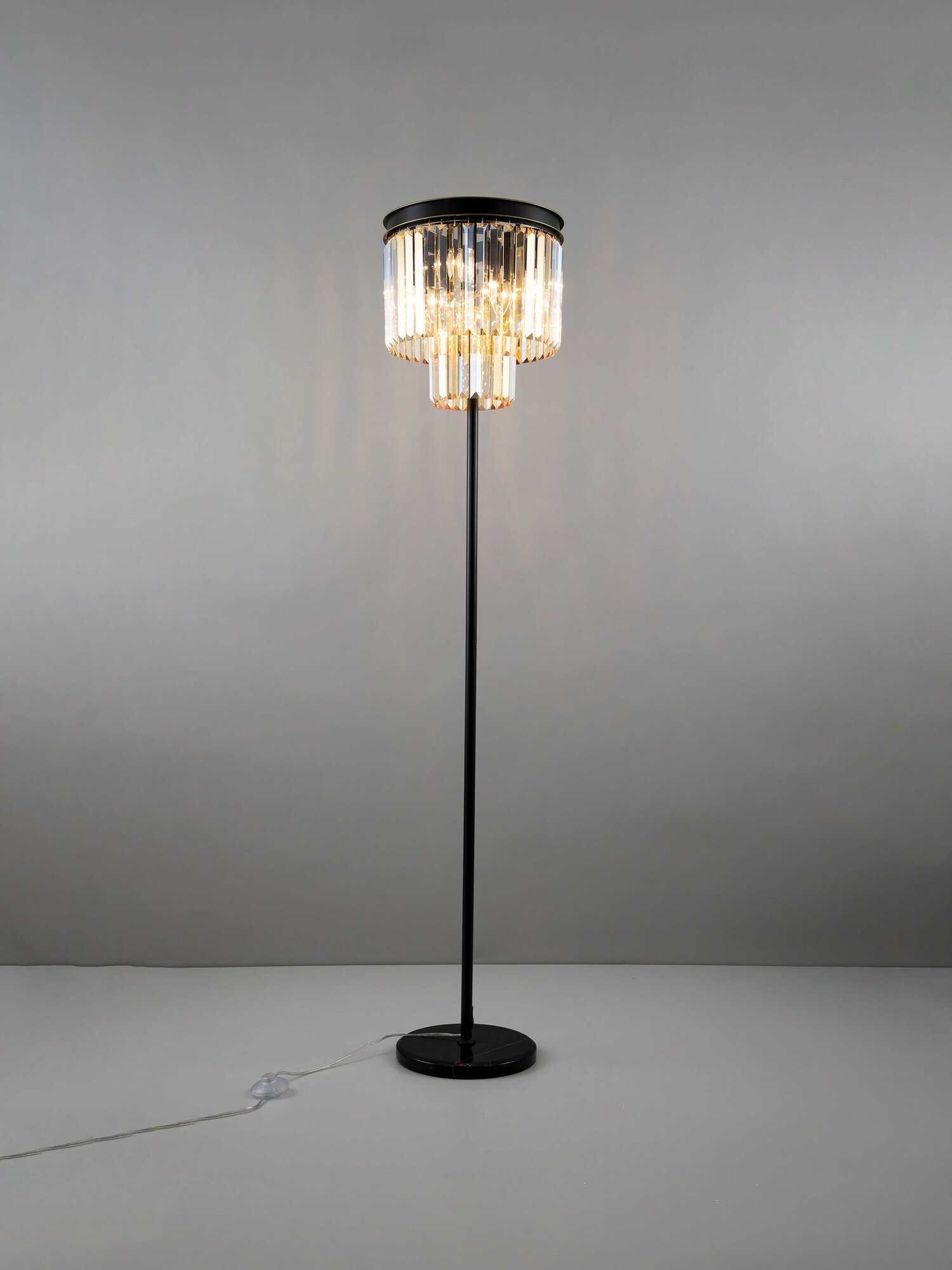 Торшер Citilux Мартин CL332962, каскад хрусталь шампань, 6 ламп E14, металл темно-коричневый, основание черный камень