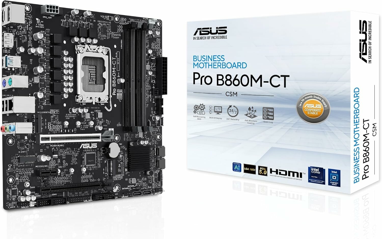 Материнская плата ASUS PRO B860M-CT-CSM (LGA1851/B860/4xDDR5/2xPCI-Ex16/PCI-Ex1/2xM.2/SB7.1/GLAN/2xDP/HDMI/mATX)