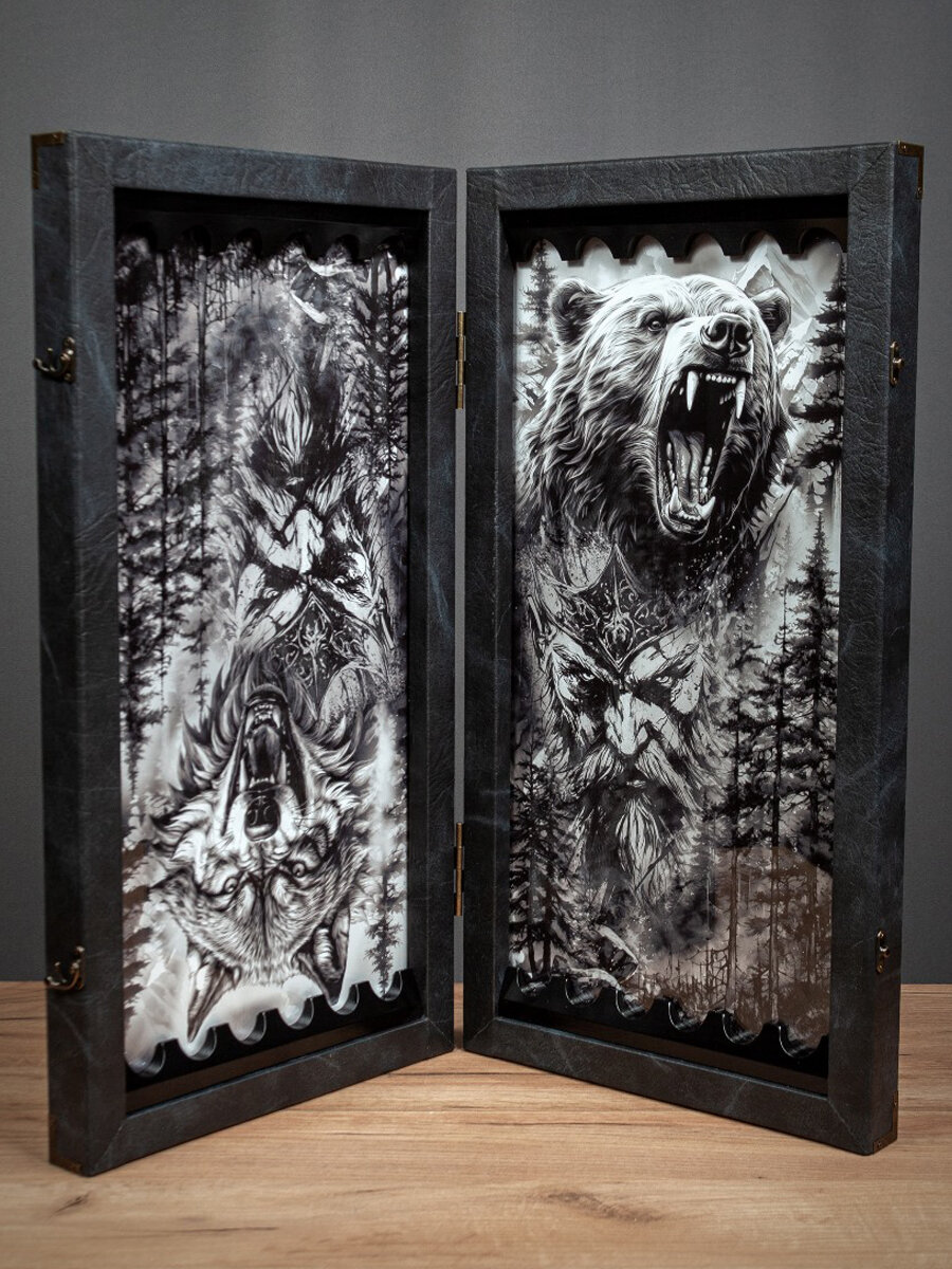 Нарды стеклянные "Короли Леса" RS, большие 60 на 60 см, из натурального дерева, игровое поле под стеклом