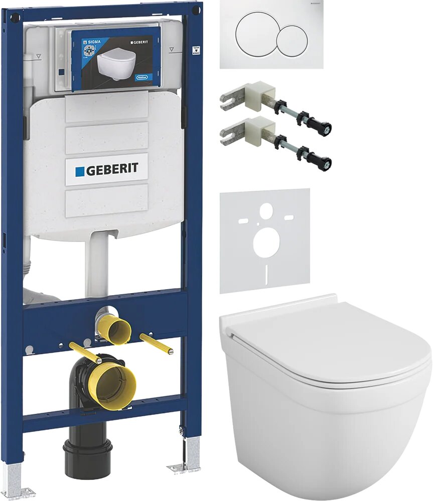 Комплект Унитаз подвесной Owl 1975 Eld TOWLT190101 безободковый / Крепления Geberit Duofix к стене / Шумоизоляция, Инсталляция UP 320 111.300.00.5, Кнопка Sigma белая