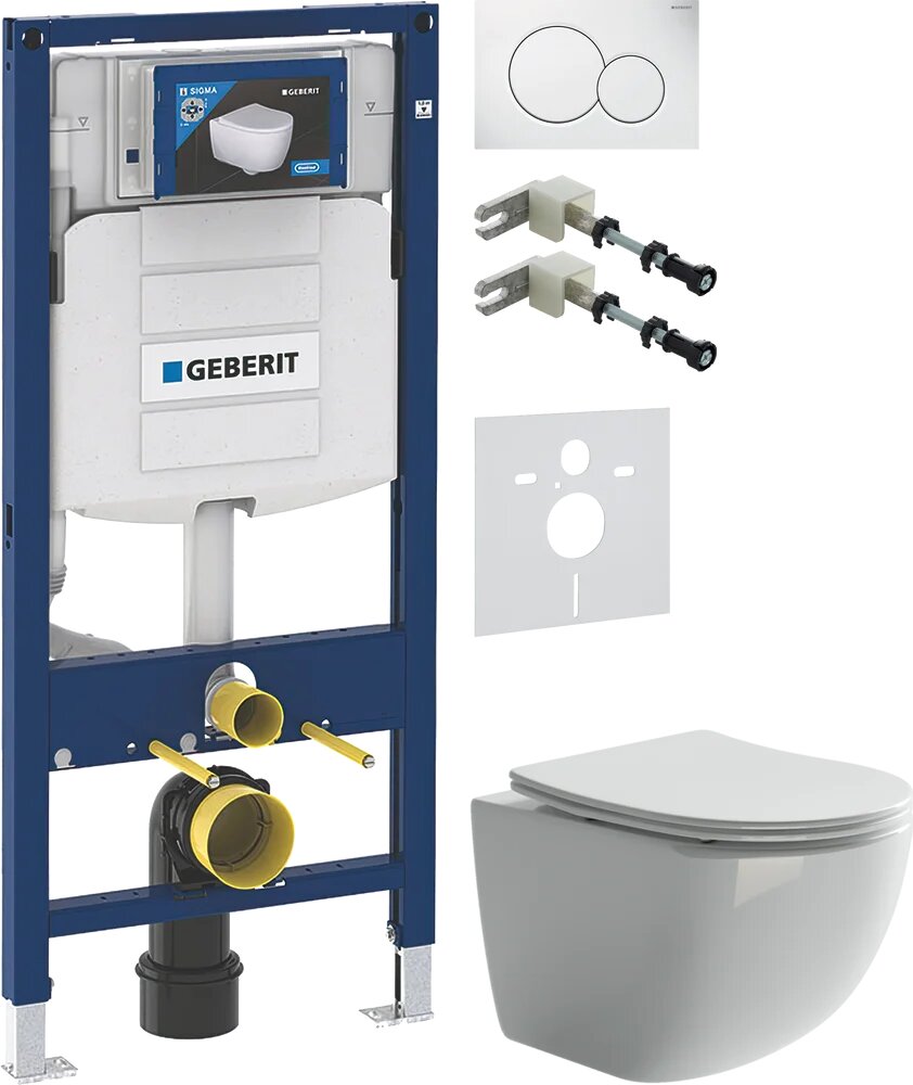 Комплект Унитаз подвесной Ceramicanova Forma CN3009 безободковый / Крепления Geberit Duofix к стене / Шумоизоляция, Инсталляция UP 320 111.300.00.5, Кнопка Sigma белая