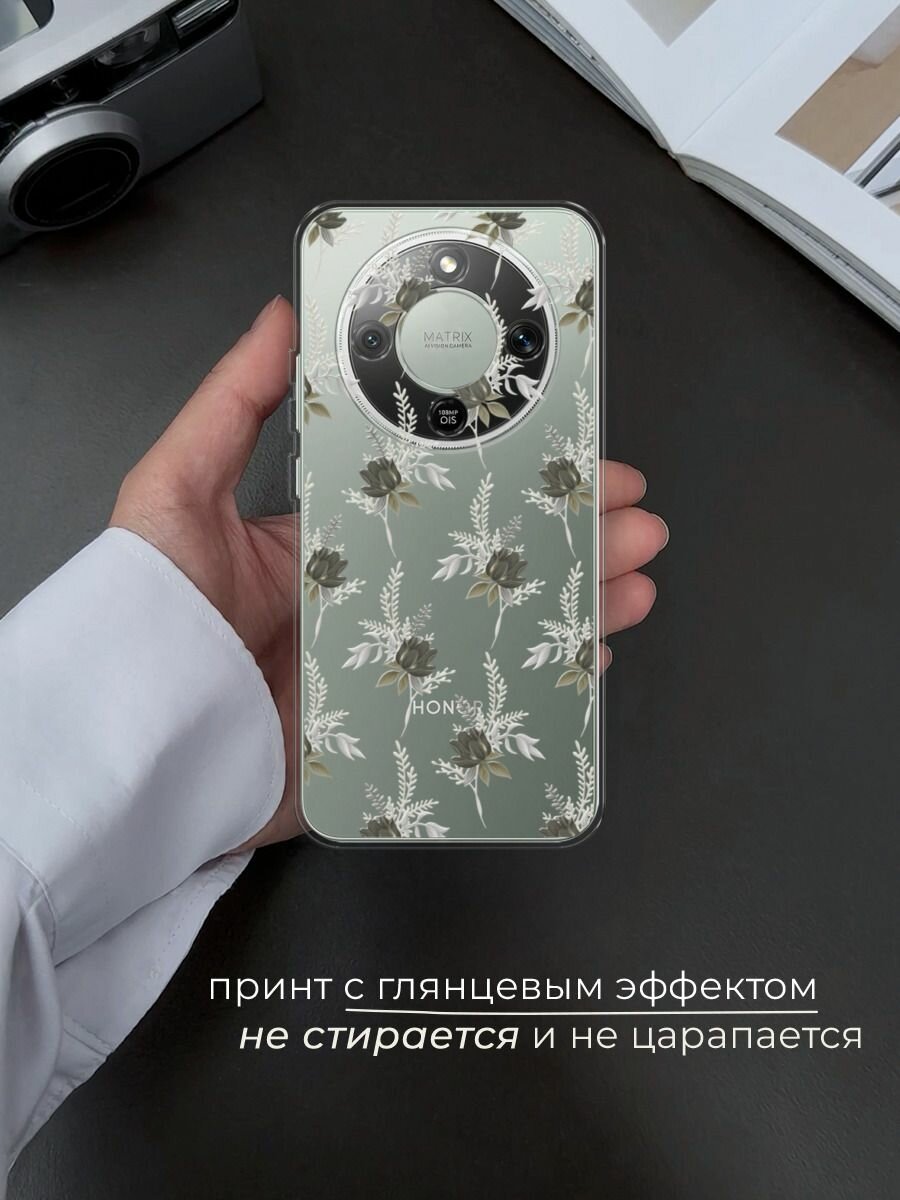 Чехол на Honor X9d / Хонор X9d с принтом Паттерн цветы сепия — фото 1