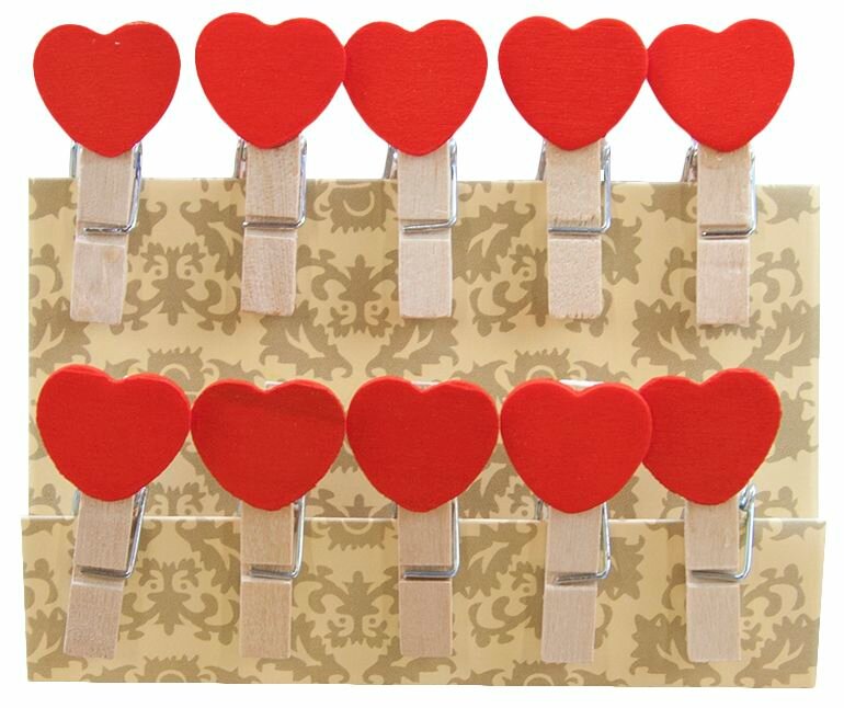 Декоративные прищепки Волна веселья "Сердечки", 3,5 мм, красные, 10 шт