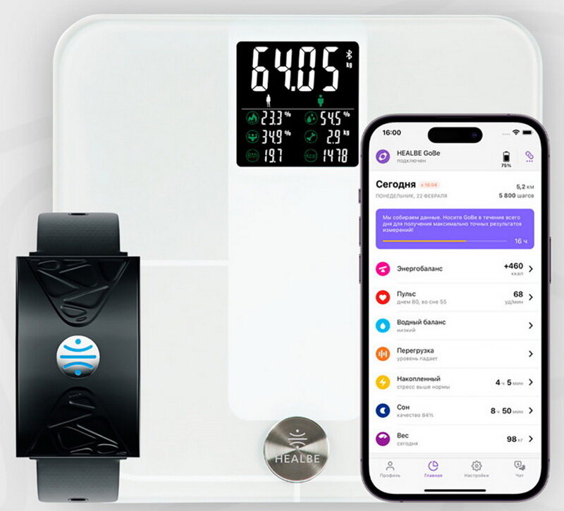 Фитнес-браслет Healbe Старт Контрол 2 HSCW-4BL (GoBeU черный + белые весы)