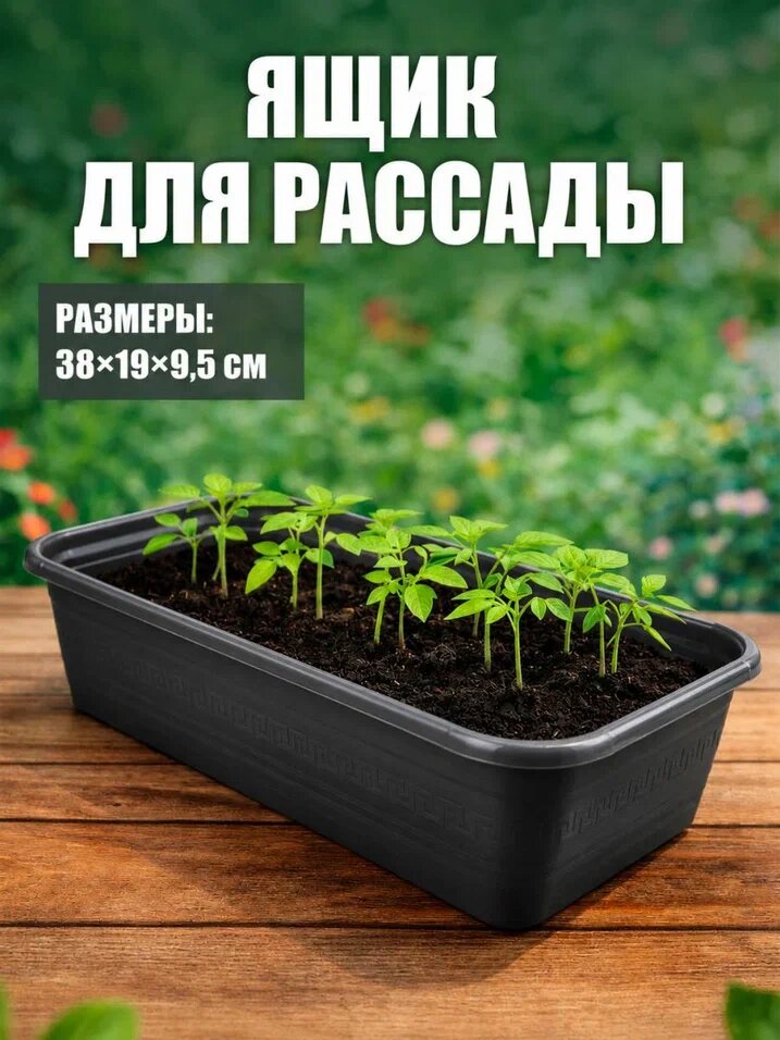 Ящик для рассады без поддона 380*190*95мм графитовый, декор, 1 шт.