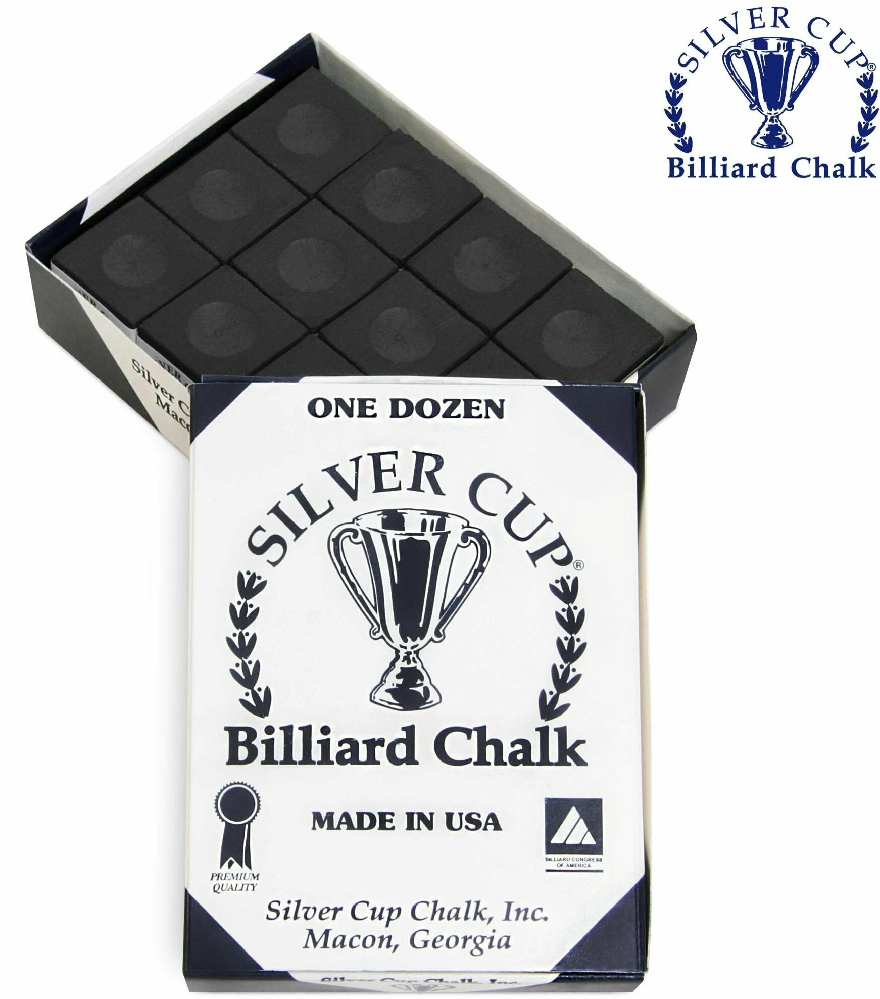 Мел для бильярда Сильвер Кап черный / Silver Cup Black, 12 шт.