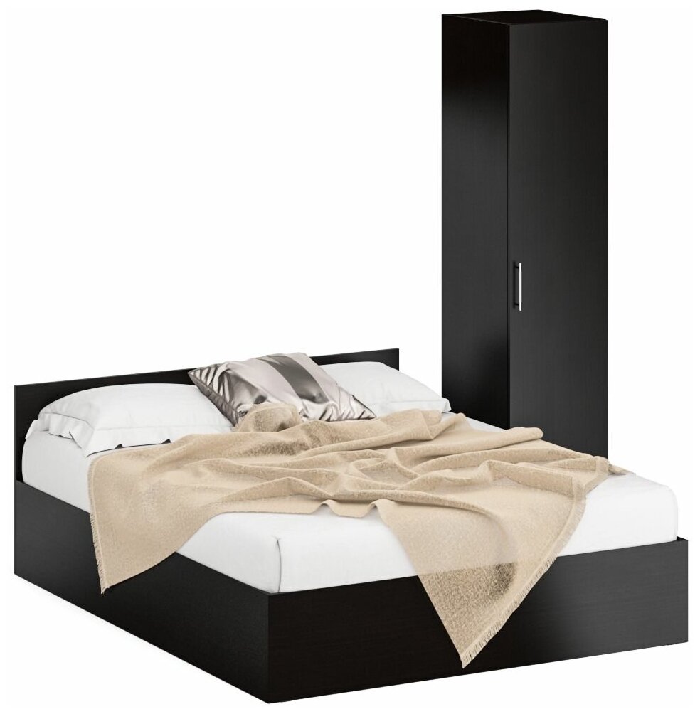 Кровать двуспальная 11600 с пеналом Стандарт, цвет венге, спальное место 1600х2000 мм, без матраса, основание есть