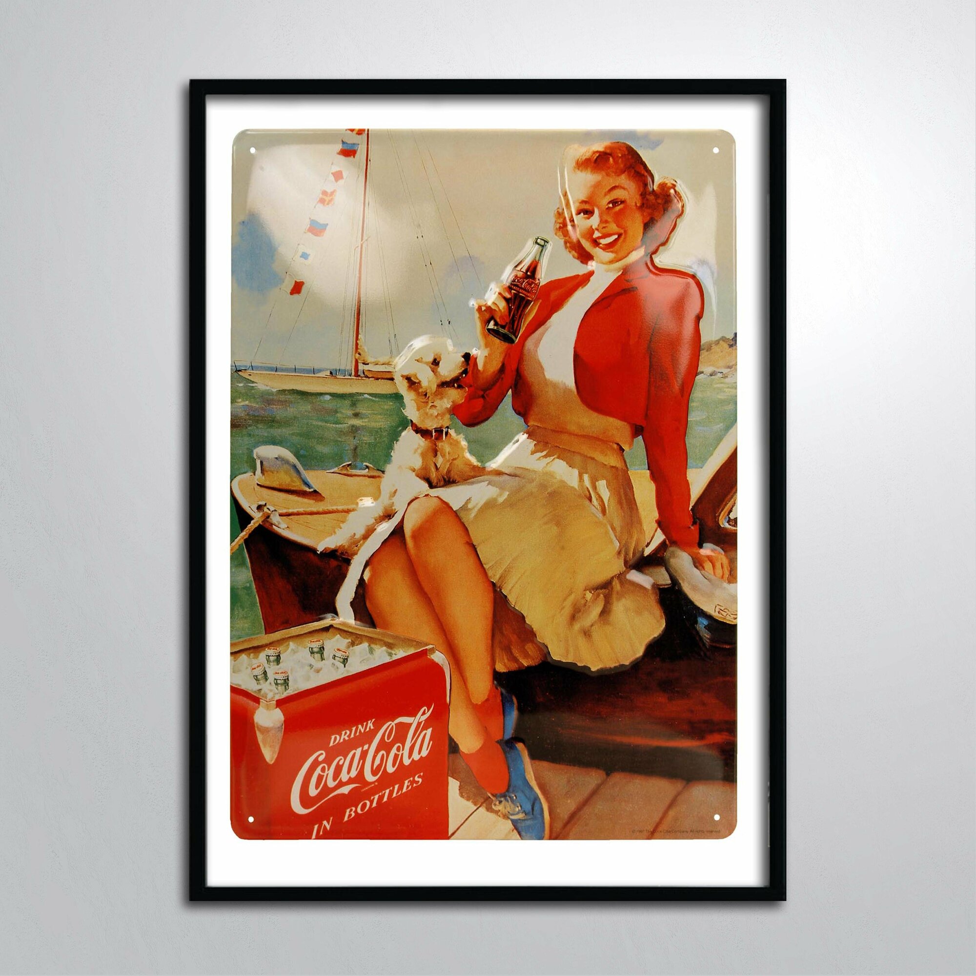 Постер без рамы/Постер для интерьера/Винтажный плакат Кока Кола и Собачка (А2/420х594)
