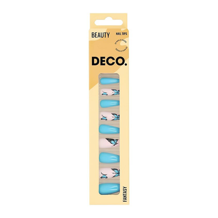 Набор накладных ногтей с клеевыми стикерами DECO. FANTASY blue butterflies (24 шт + клеевые стикеры 24 шт)