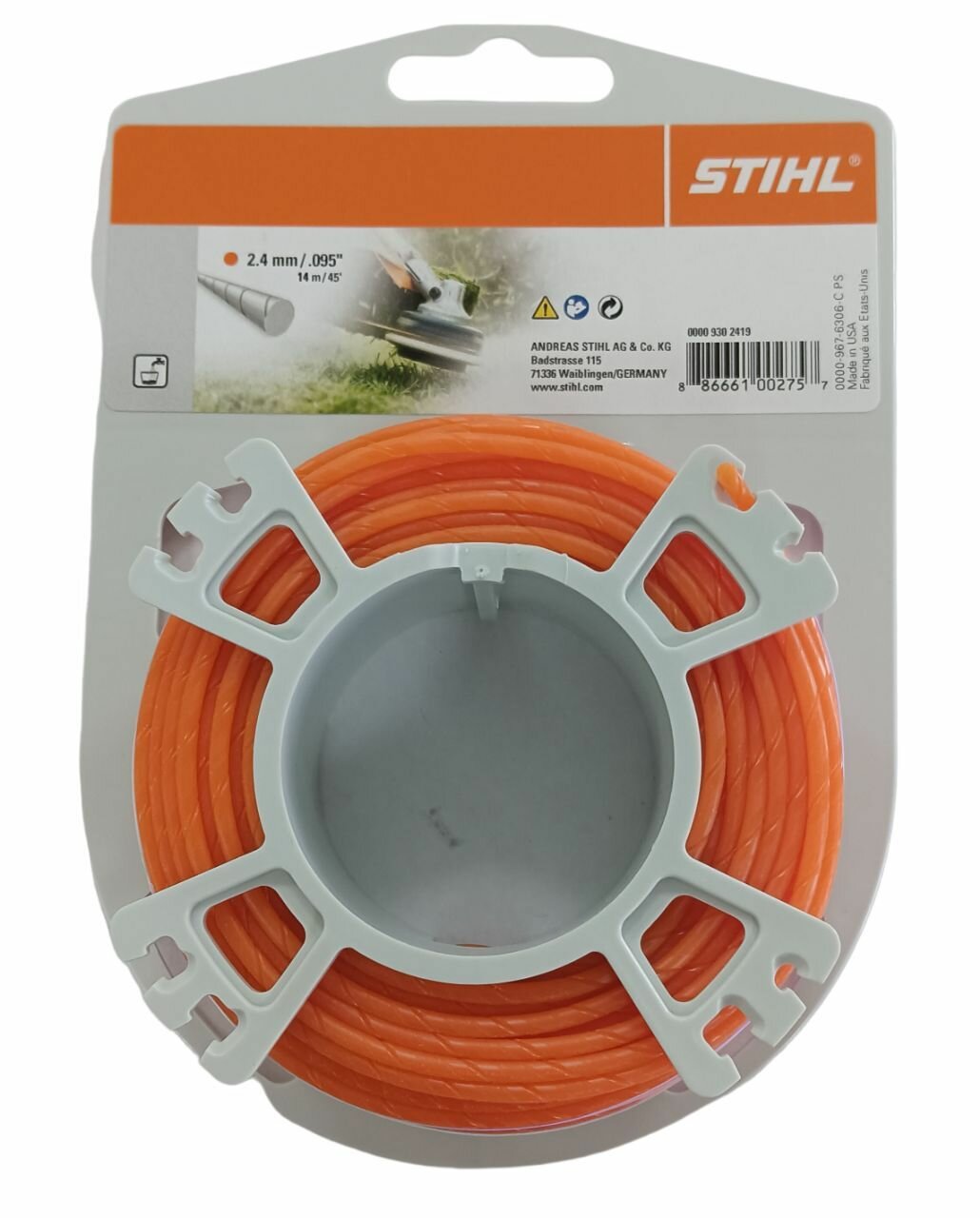 Леска для триммера 2,4 мм х 14 м круглого сечения, бесшумная. STIHL 00009302419