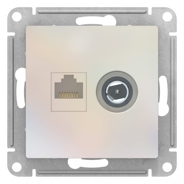 20 шт. Systeme Electric AtlasDesign Жемчуг Розетка двойная комп+ТВ, RJ45+TV, кат.5E, механизм, ATN000489