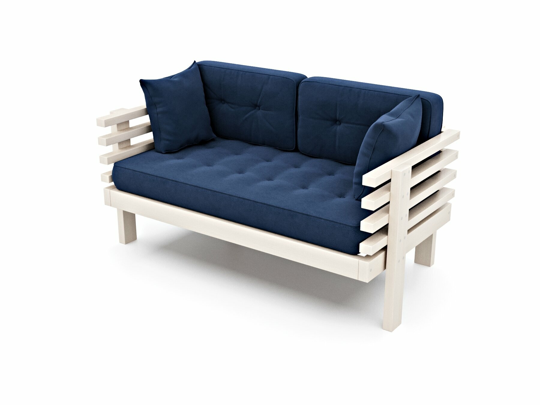 Садовый диван Arsko Стоун-М-С, синий-беленый дуб, велюр, массив дерева, двухместный, садовый, для кафе и бара, для офиса