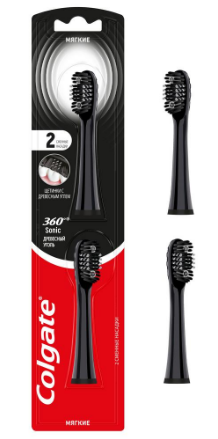 Набор из 3 штук Сменные насадки к зубным щеткам Colgate 360 sonic древесный уголь мягкая