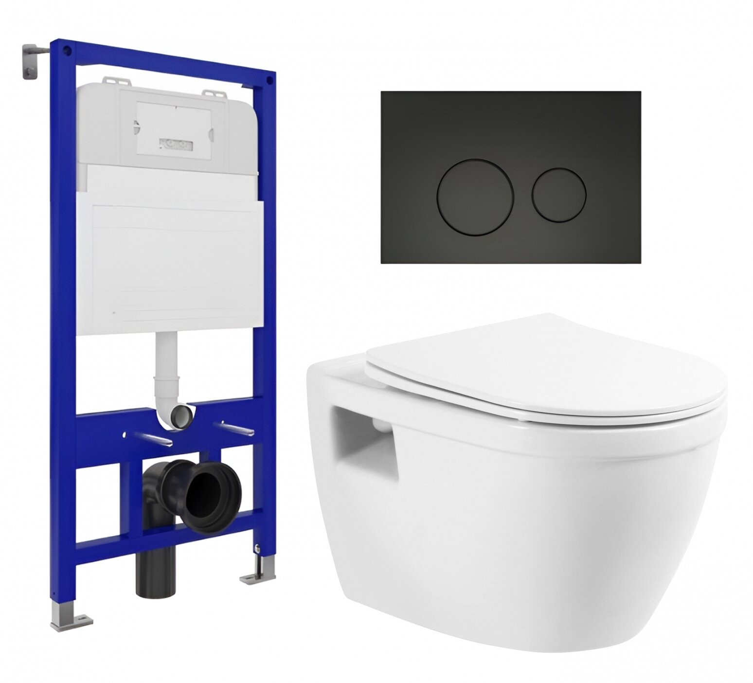 Комплект 3 в 1 инсталляция Enio Tecnico 52 EN8050052 + Унитаз подвесной BelBagno Loto BB070CHR/SC + кнопка черная матовая Rotondo