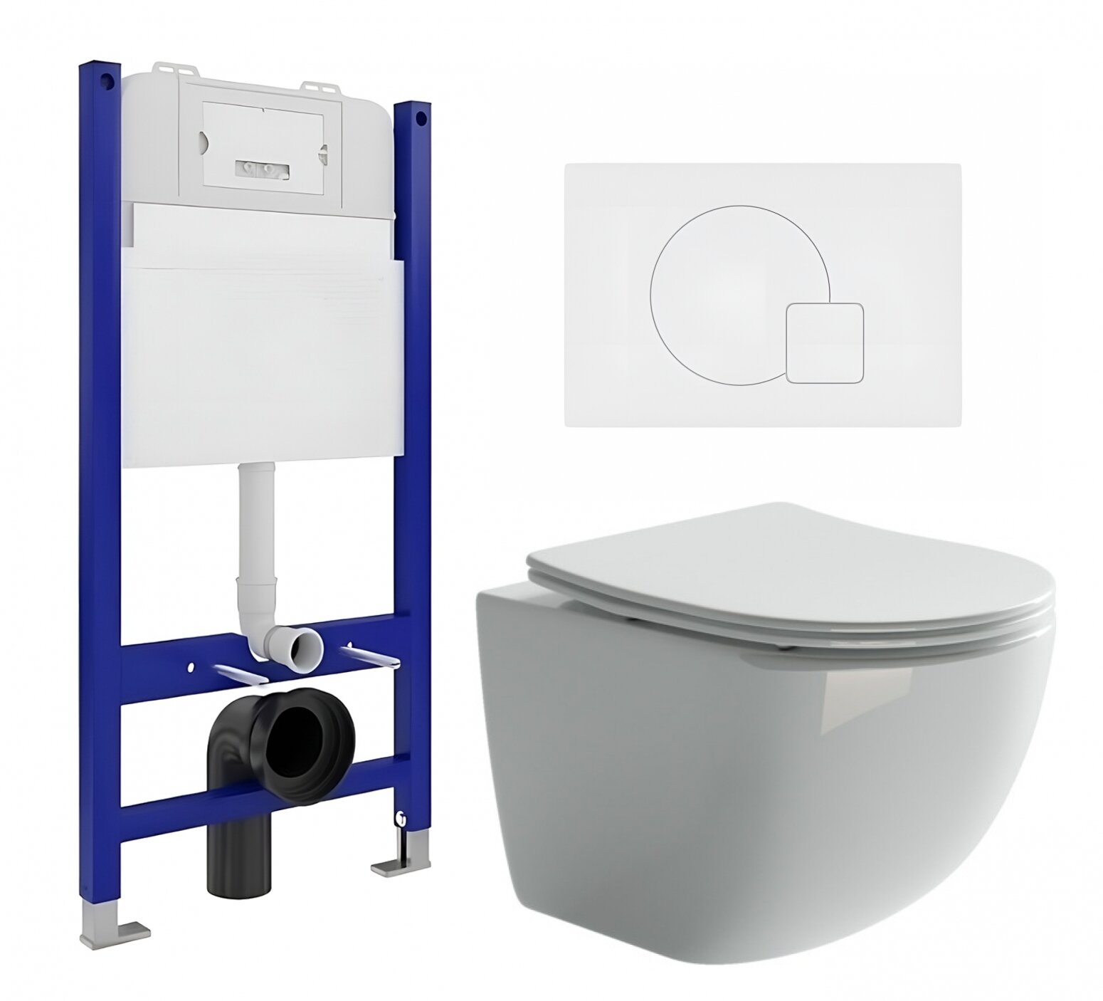 Комплект 3 в 1 инсталляция Enio Tecnico 50 EN8050050 + Унитаз подвесной Ceramica Nova Forma CN3009 + кнопка белая матовая Geometria